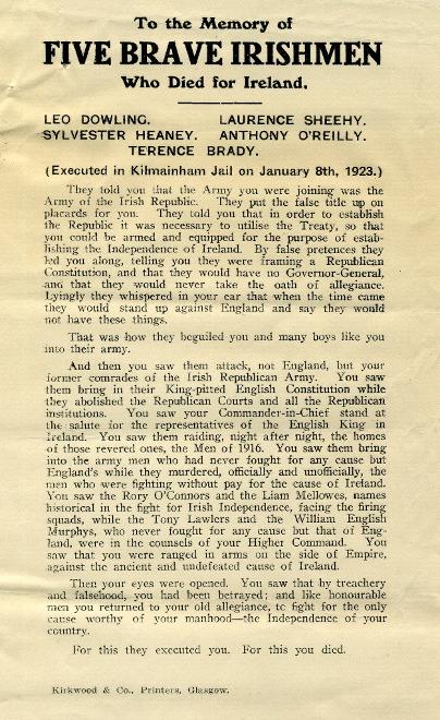 Five Free State Soldiers Executed for Treachery 1923 – The Irish at War